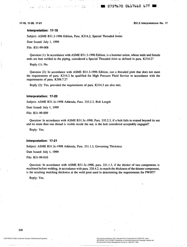 Asme b31.3 interpretation | PDF | Physics | Science