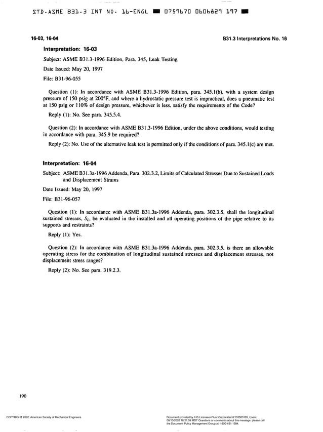 Asme b31.3 interpretation | PDF | Physics | Science