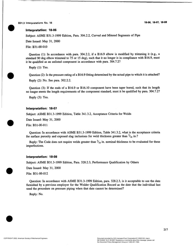 Asme b31.3 interpretation | PDF | Physics | Science
