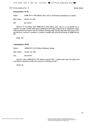 Asme b31.3 interpretation | PDF
