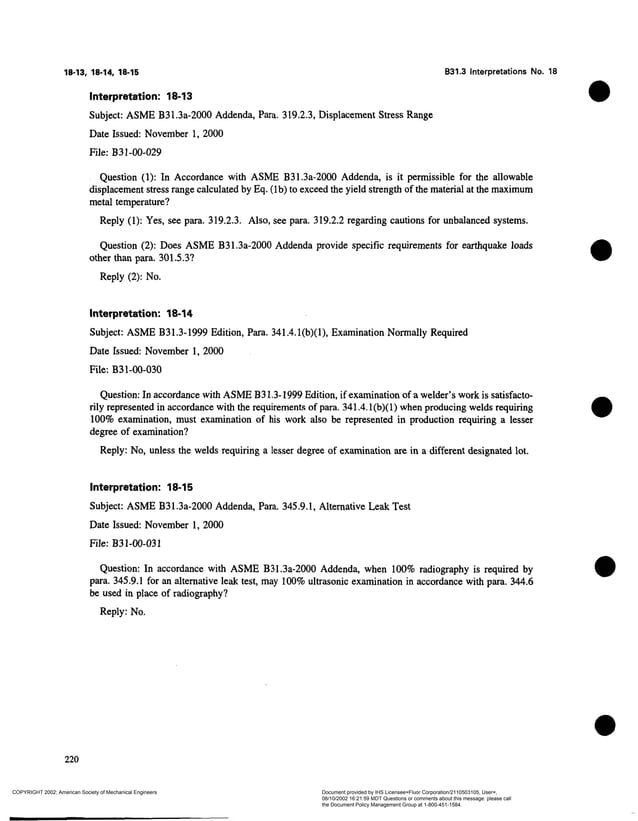 Asme b31.3 interpretation | PDF | Physics | Science
