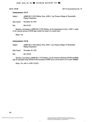 Asme b31.3 interpretation | PDF
