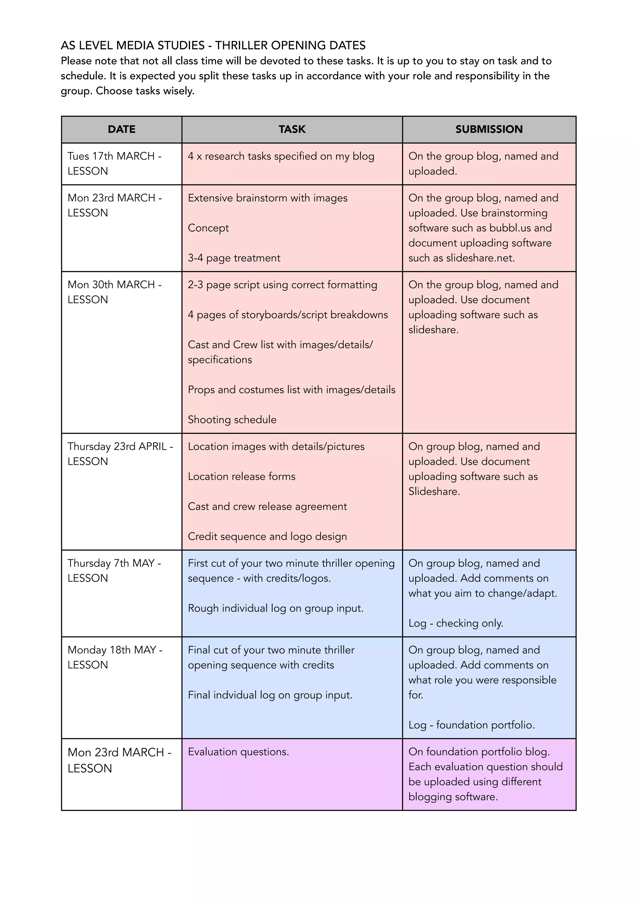 As Media Coursework Deadlines | PDF