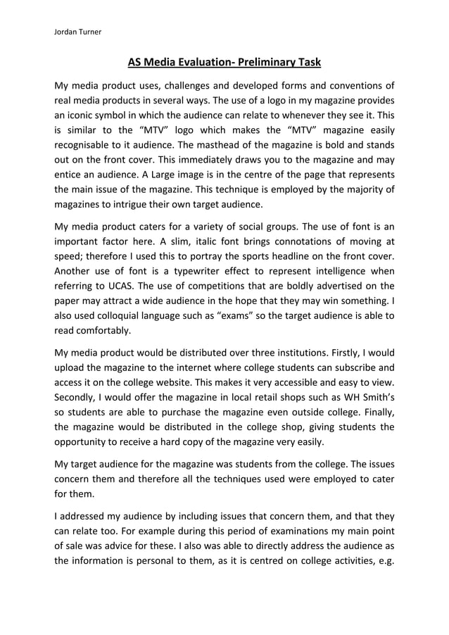 As media evaluation preliminary task | PDF