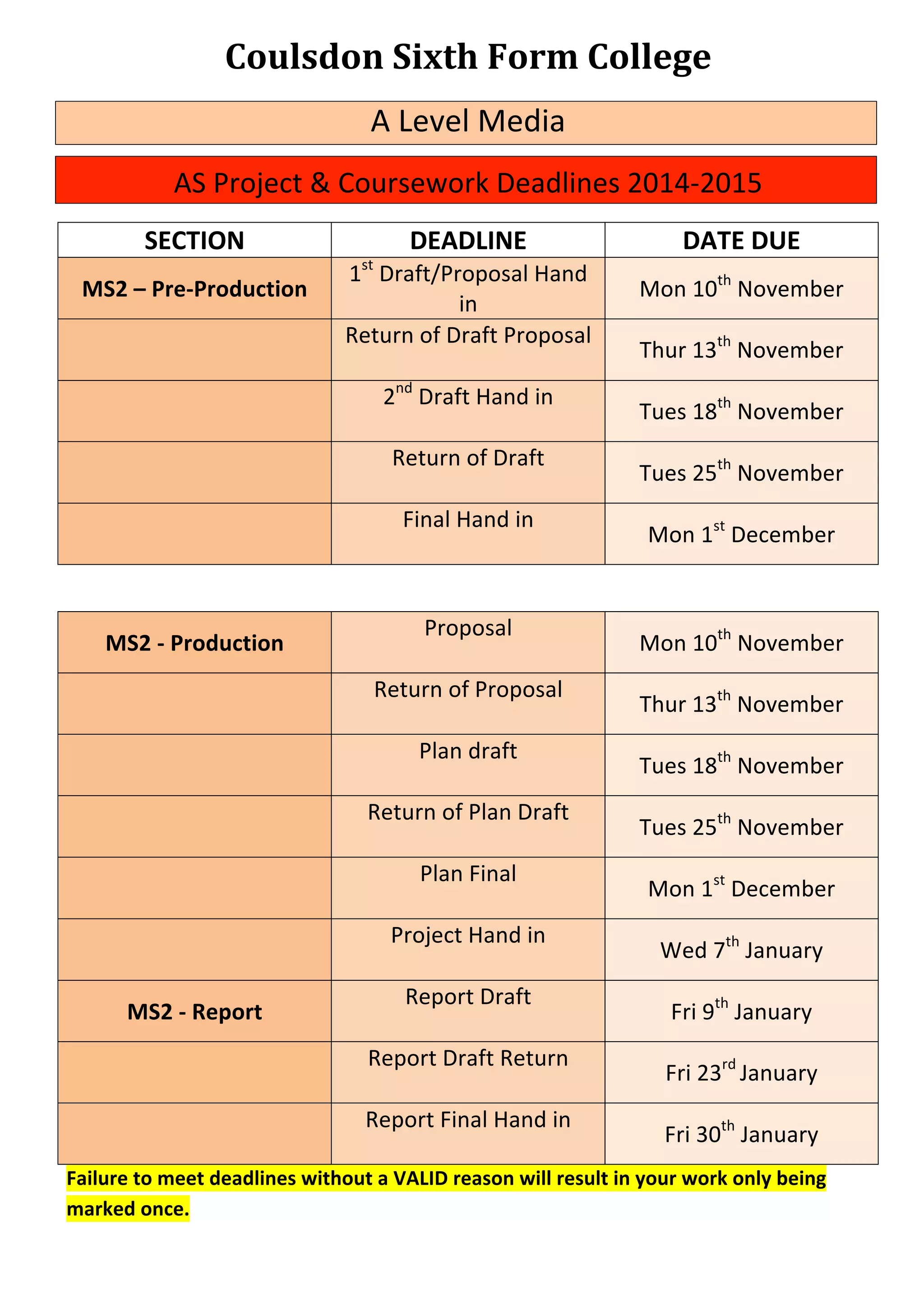 AS Media Studies Coursework Deadlines | PDF