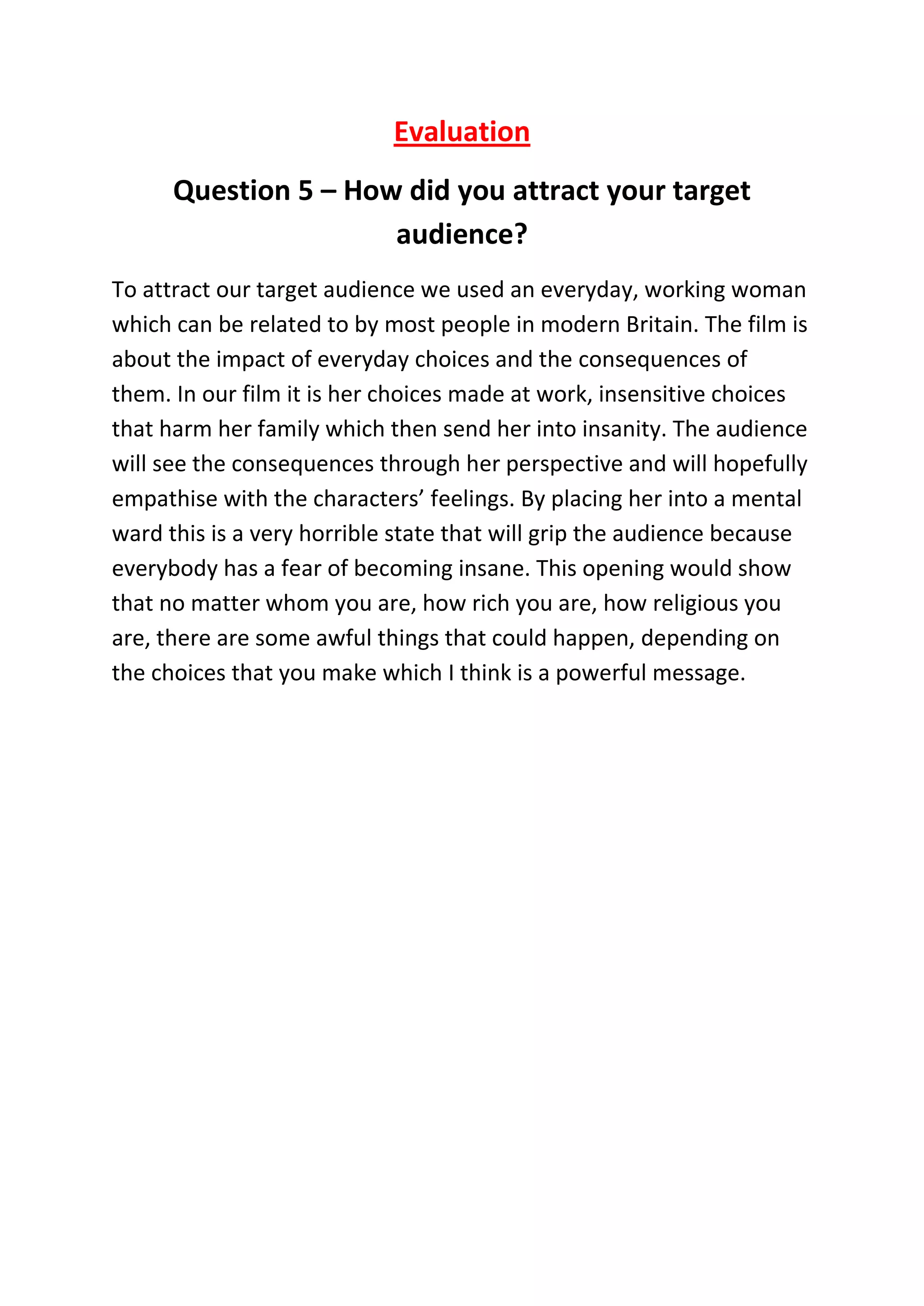 Evaluation Question 5 | PDF