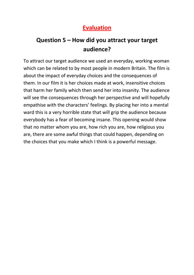 Evaluation Question 5 | PDF