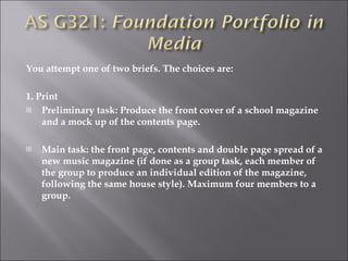 As media studies foundation portfolio planning intro | PPT