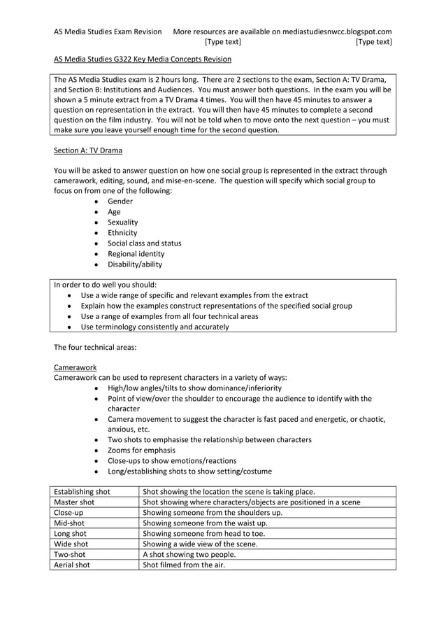 AS Media Studies Exam Revision | DOCX | Cameras and Camcorders | Consumer Electronics