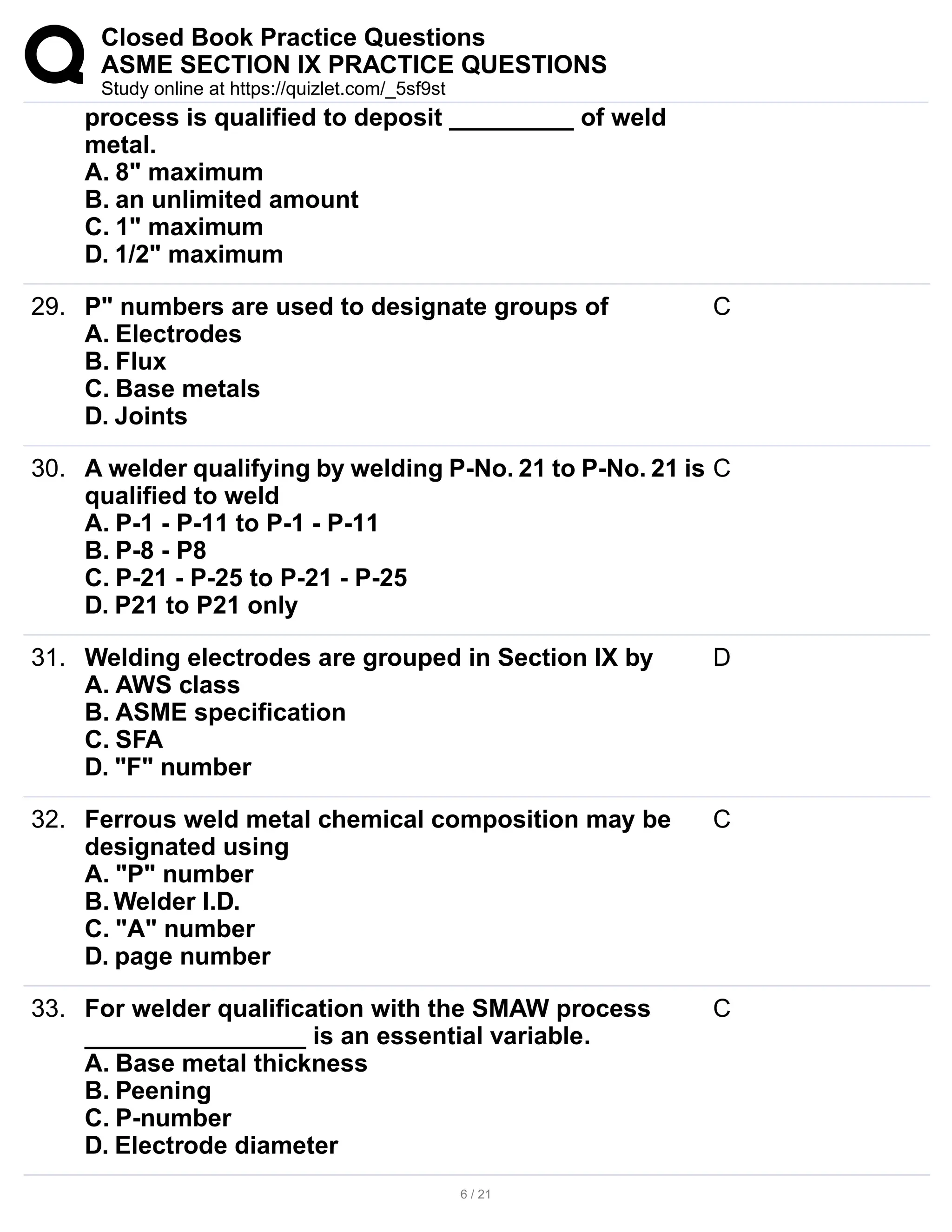 ASME IX_PRACTICE QUESTIONS_Closed Book question | PDF