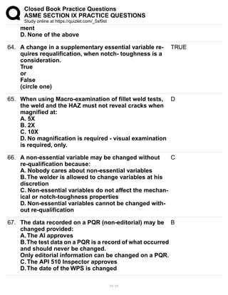 ASME IX_PRACTICE QUESTIONS_Closed Book question | PDF