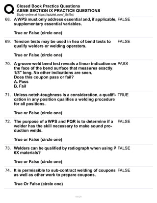 ASME IX_PRACTICE QUESTIONS_Closed Book question | PDF