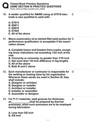 ASME IX_PRACTICE QUESTIONS_Closed Book question | PDF