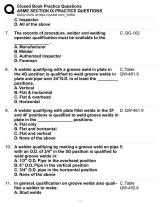 ASME IX_PRACTICE QUESTIONS_Closed Book question | PDF