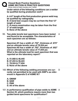 ASME IX_PRACTICE QUESTIONS_Closed Book question | PDF