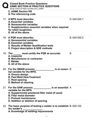 ASME IX_PRACTICE QUESTIONS_Closed Book question | PDF
