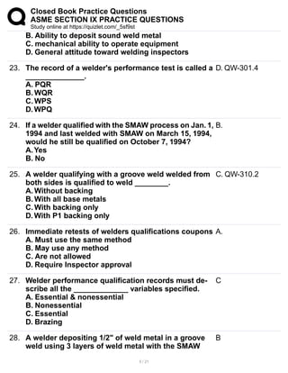 ASME IX_PRACTICE QUESTIONS_Closed Book question | PDF