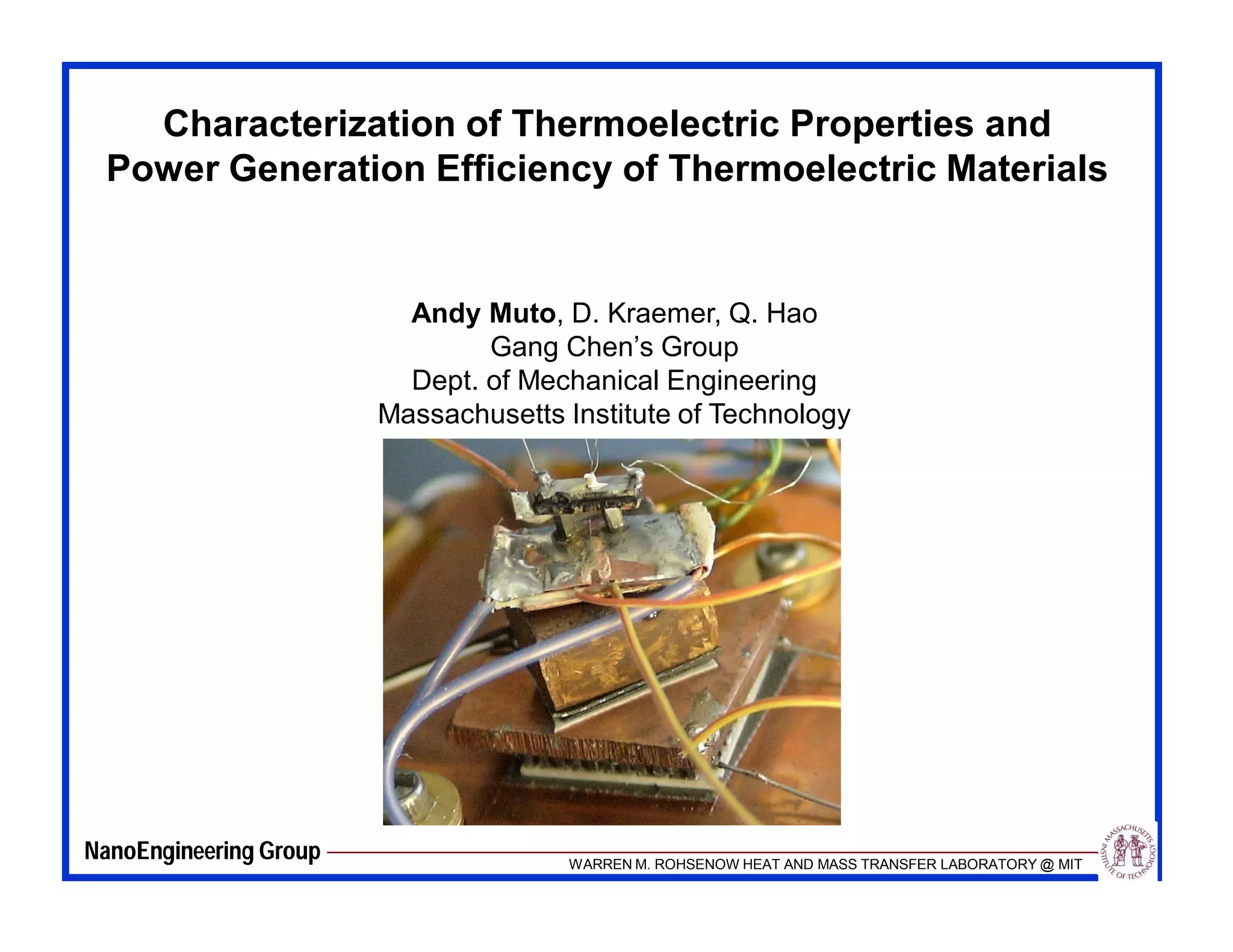 Characterization of Thermoelectric Properties and Power Generation Efficiency of Thermoelectric ...