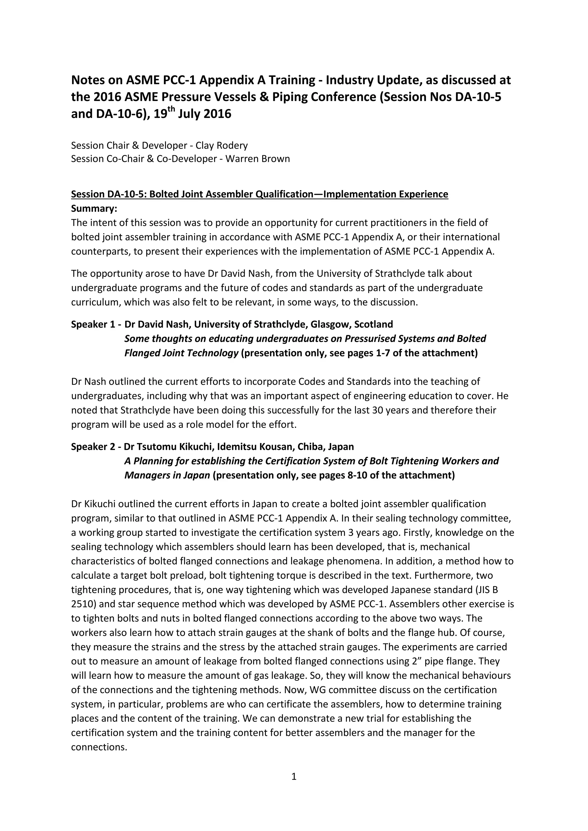 ASME PVP 2016 PCC-1 Appendix A session summary | PDF