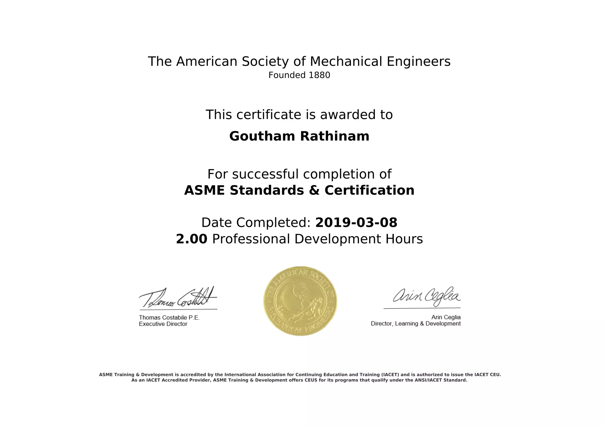 Asme standards & certification pdh certificate 08.03.2019