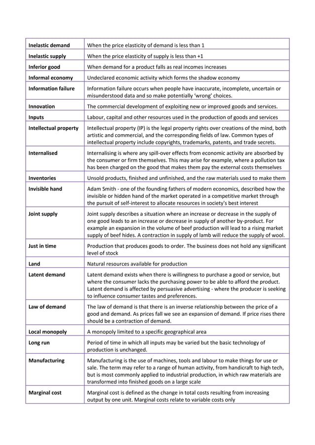 AS Micro Markets and Market Failure Key Term Glossary | PDF