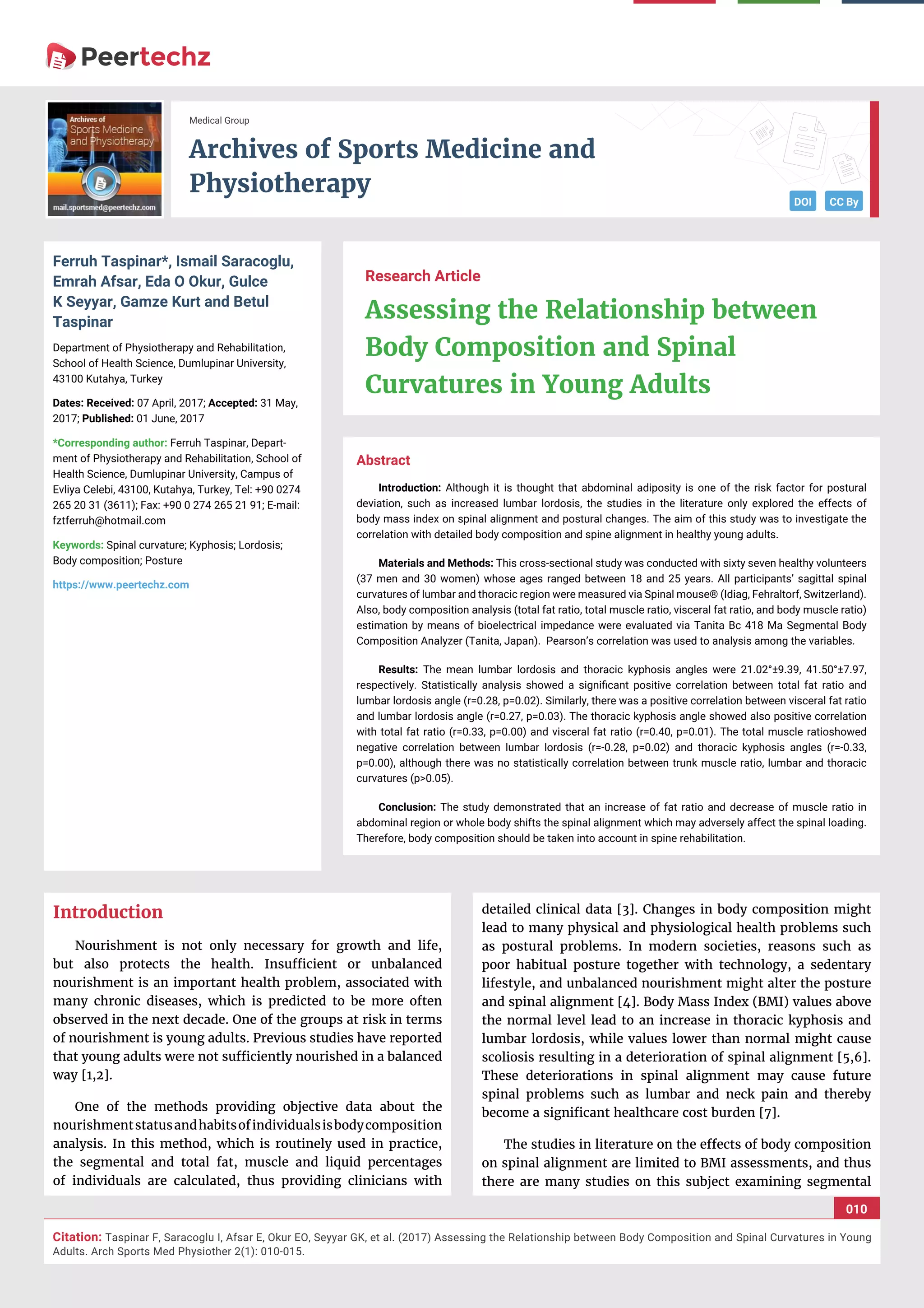 Assessing the Relationship between Body Composition and Spinal ...