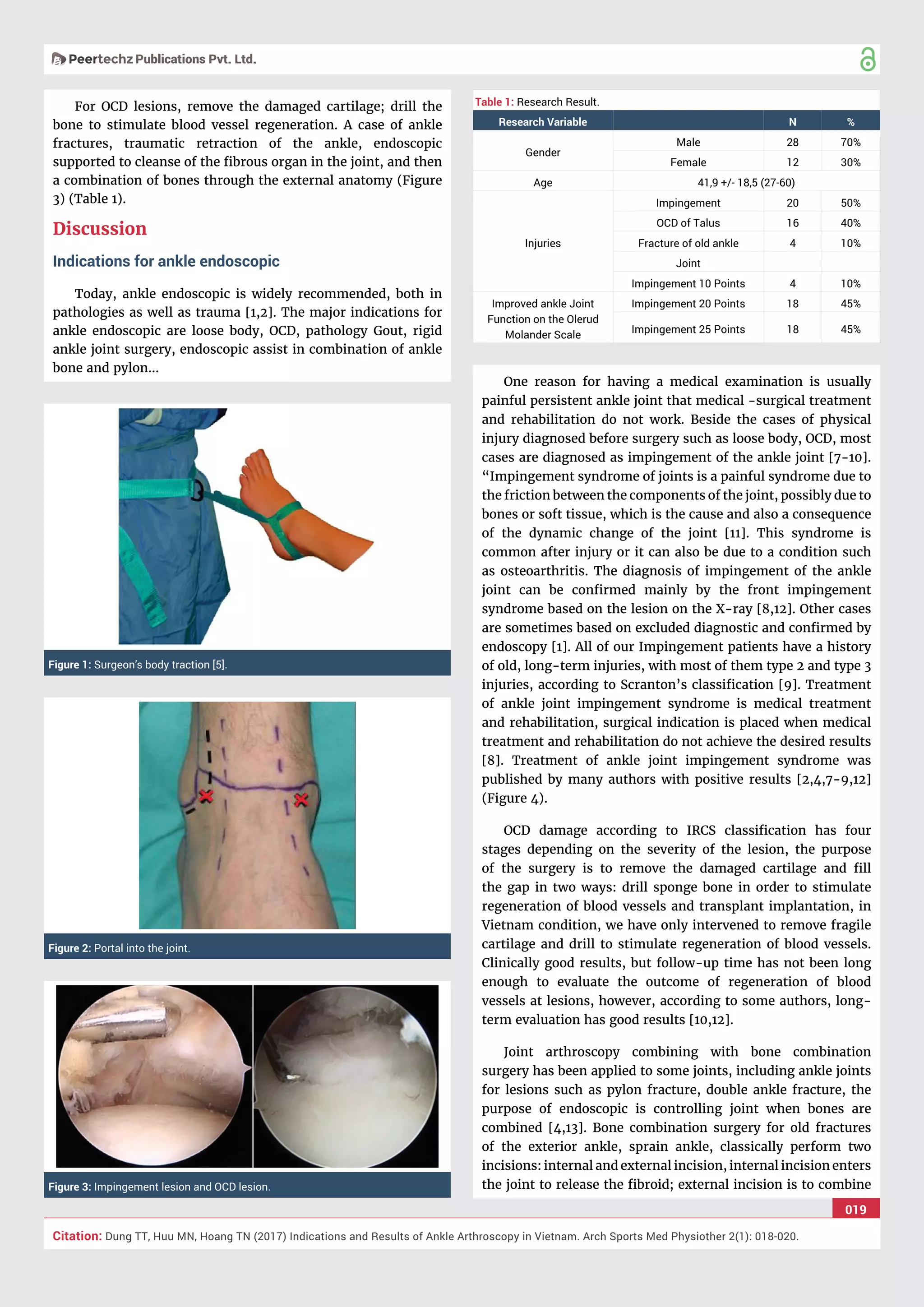 Indications and Results of Ankle Arthroscopy in Vietnam | PDF