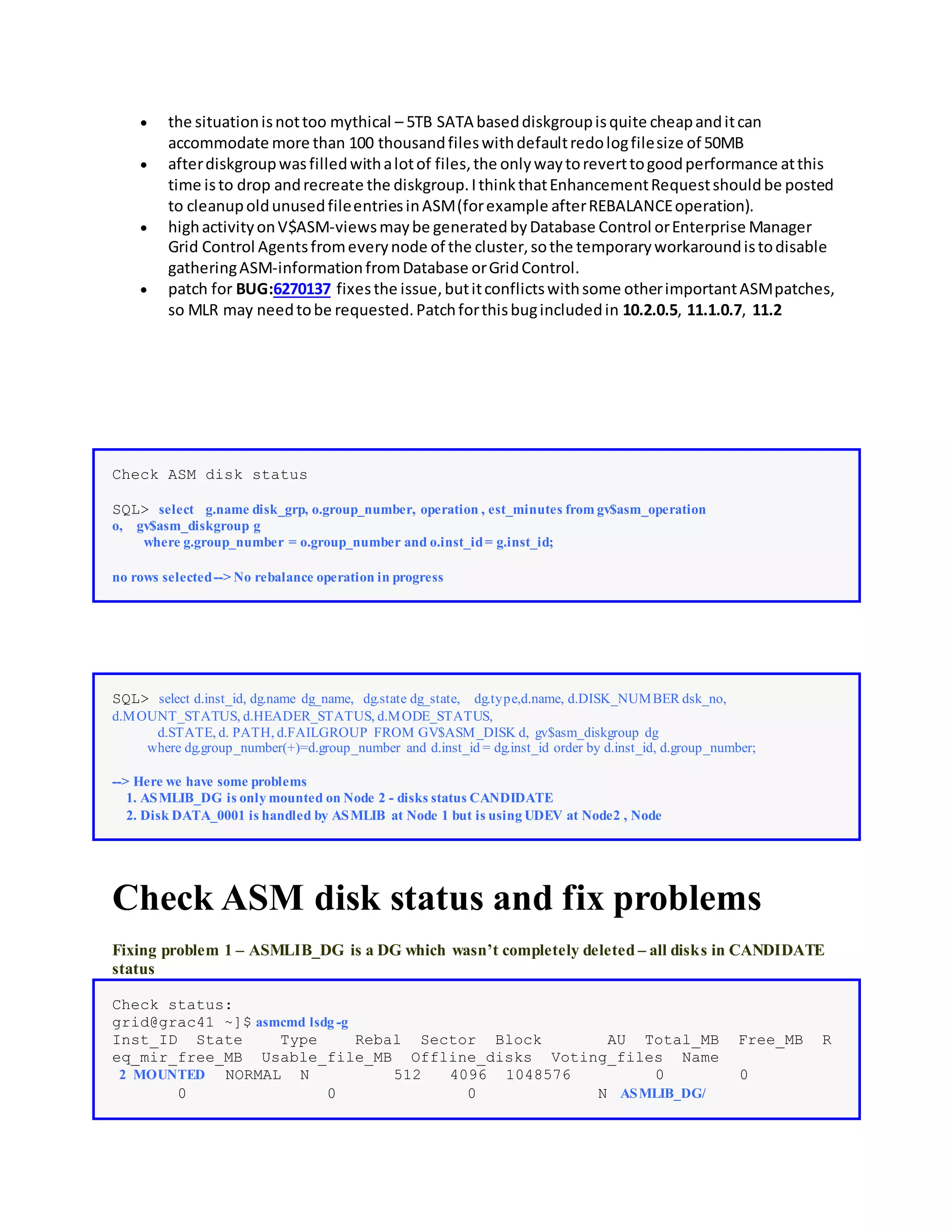 Asm troubleshooting and asm scripts | DOCX