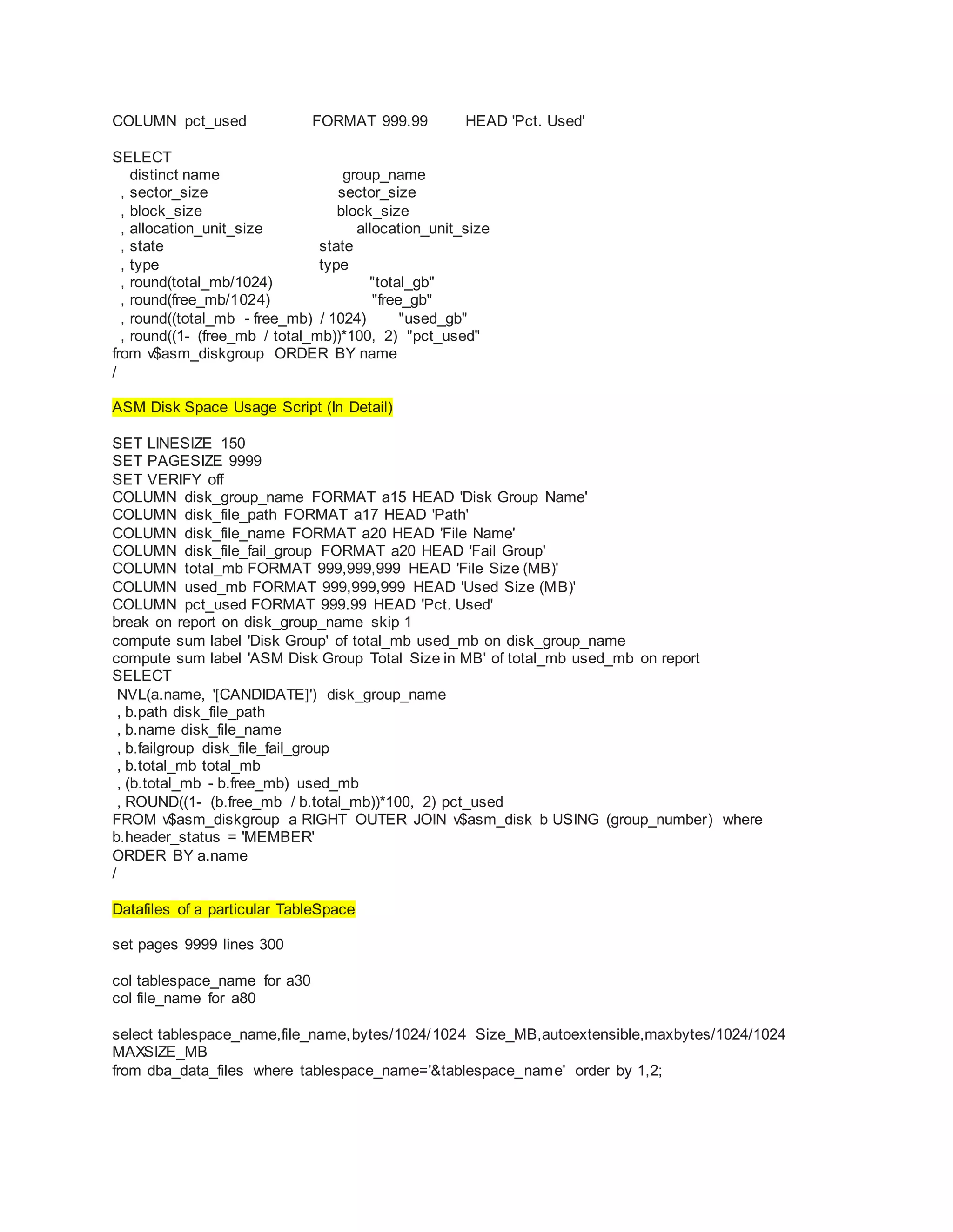 Asm troubleshooting and asm scripts | DOCX