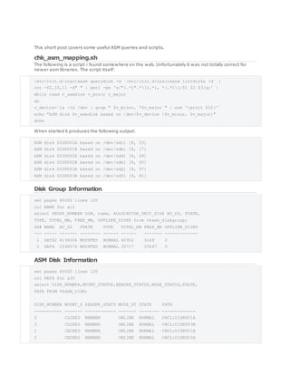 Asm troubleshooting and asm scripts | DOCX