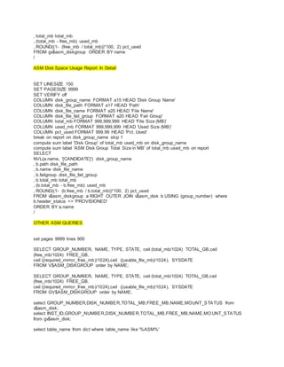 Asm troubleshooting and asm scripts | DOCX