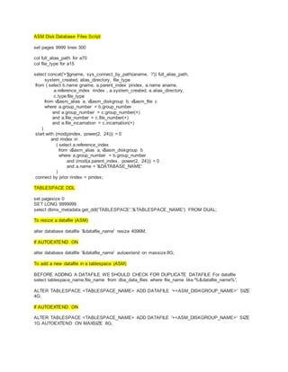 Asm troubleshooting and asm scripts | DOCX
