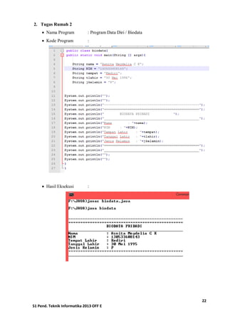 Pemrograman Berorientasi Objek "Pengenalan JAVA" | PDF