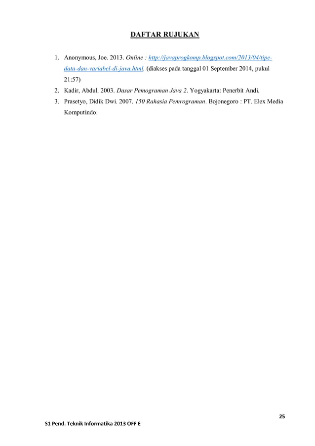 Pemrograman Berorientasi Objek "Pengenalan JAVA" | PDF