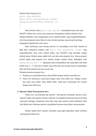 Pemrograman Berorientasi Objek "Pengenalan JAVA" | PDF