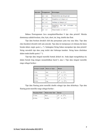 Pemrograman Berorientasi Objek "Pengenalan JAVA" | PDF
