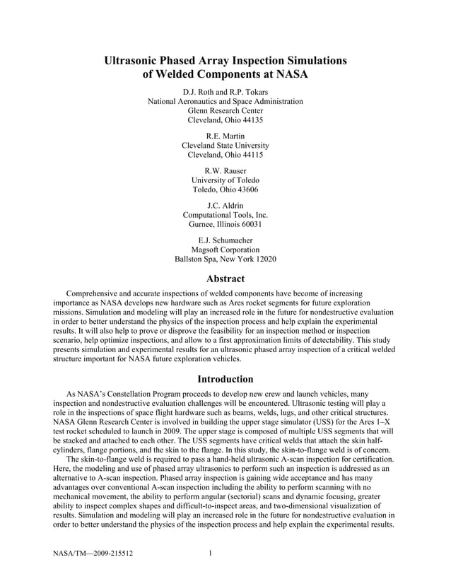PAUT Inspection Simulation of Welds at NASA | PDF