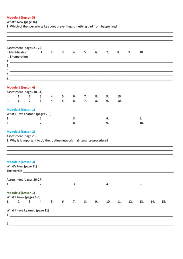 Answer Sheet for TLE 10 CSS 4th Quarter.pdf | Educational Assessment | Education