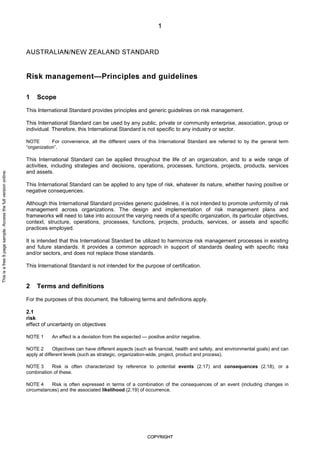 As nzs iso 31000 2009 risk management - principles and guidelines | PDF