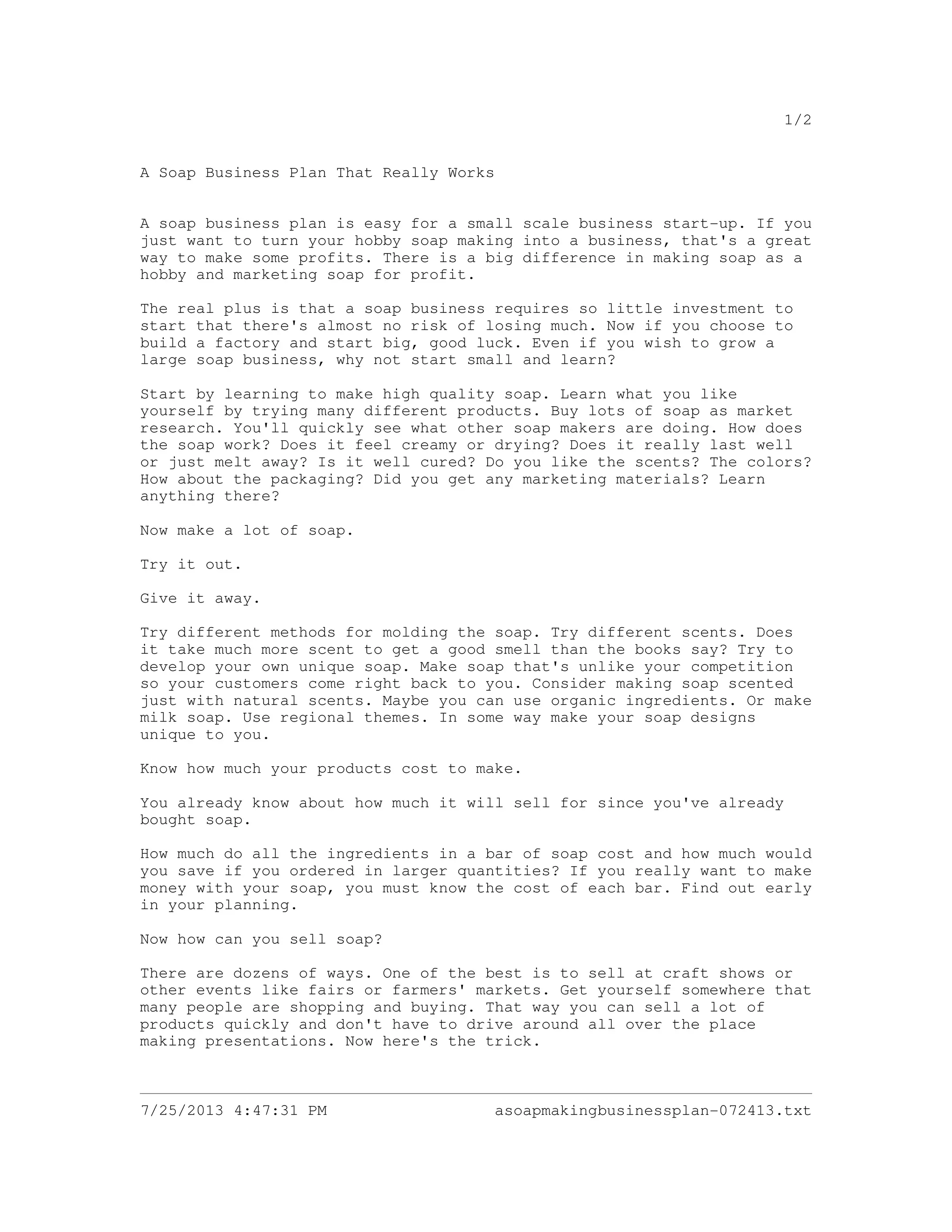 A Soap Business Plan That Really Works | PDF