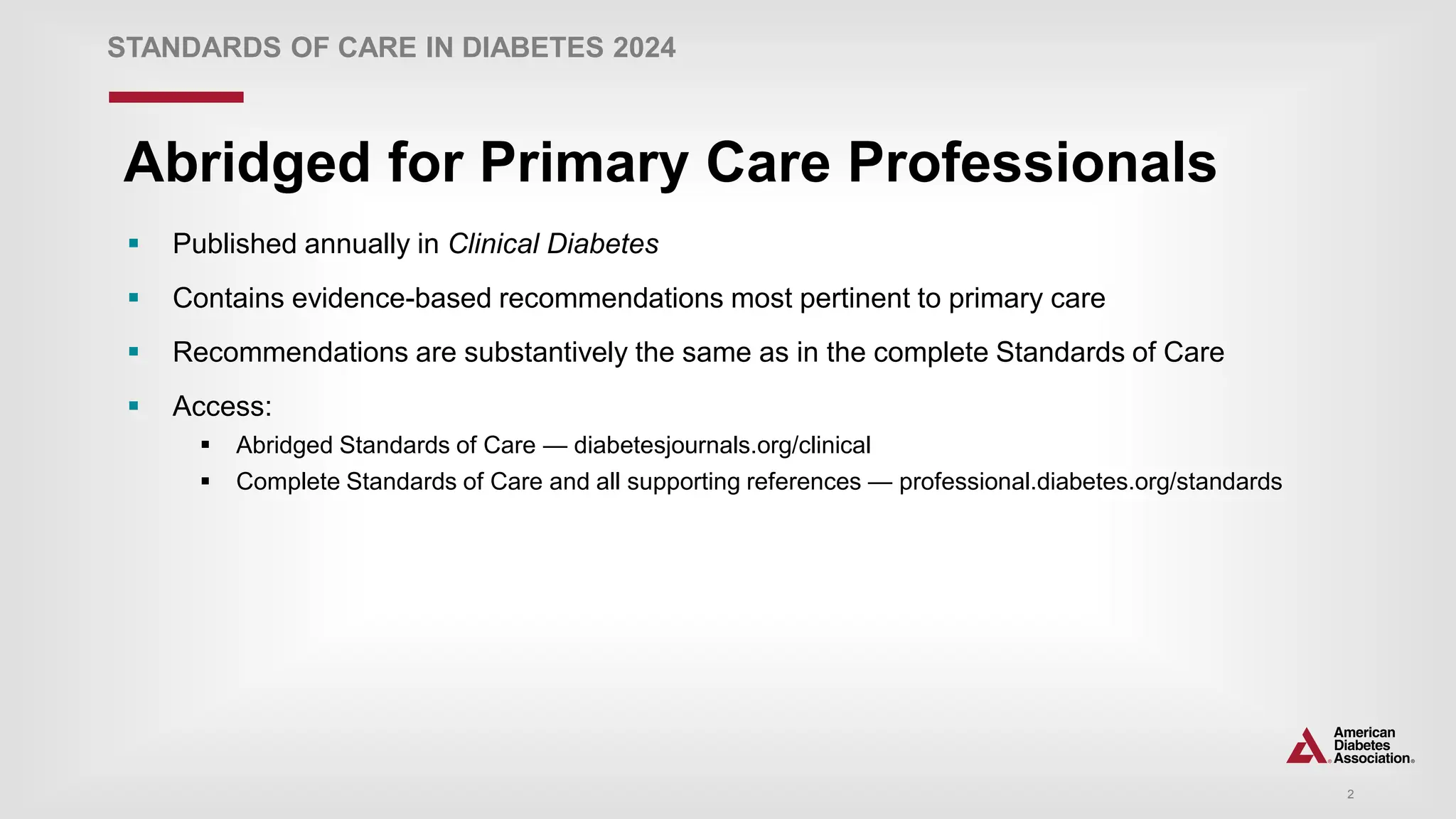 Summary of Revisions: Standards of Care in Diabetes—2024 | PPTX