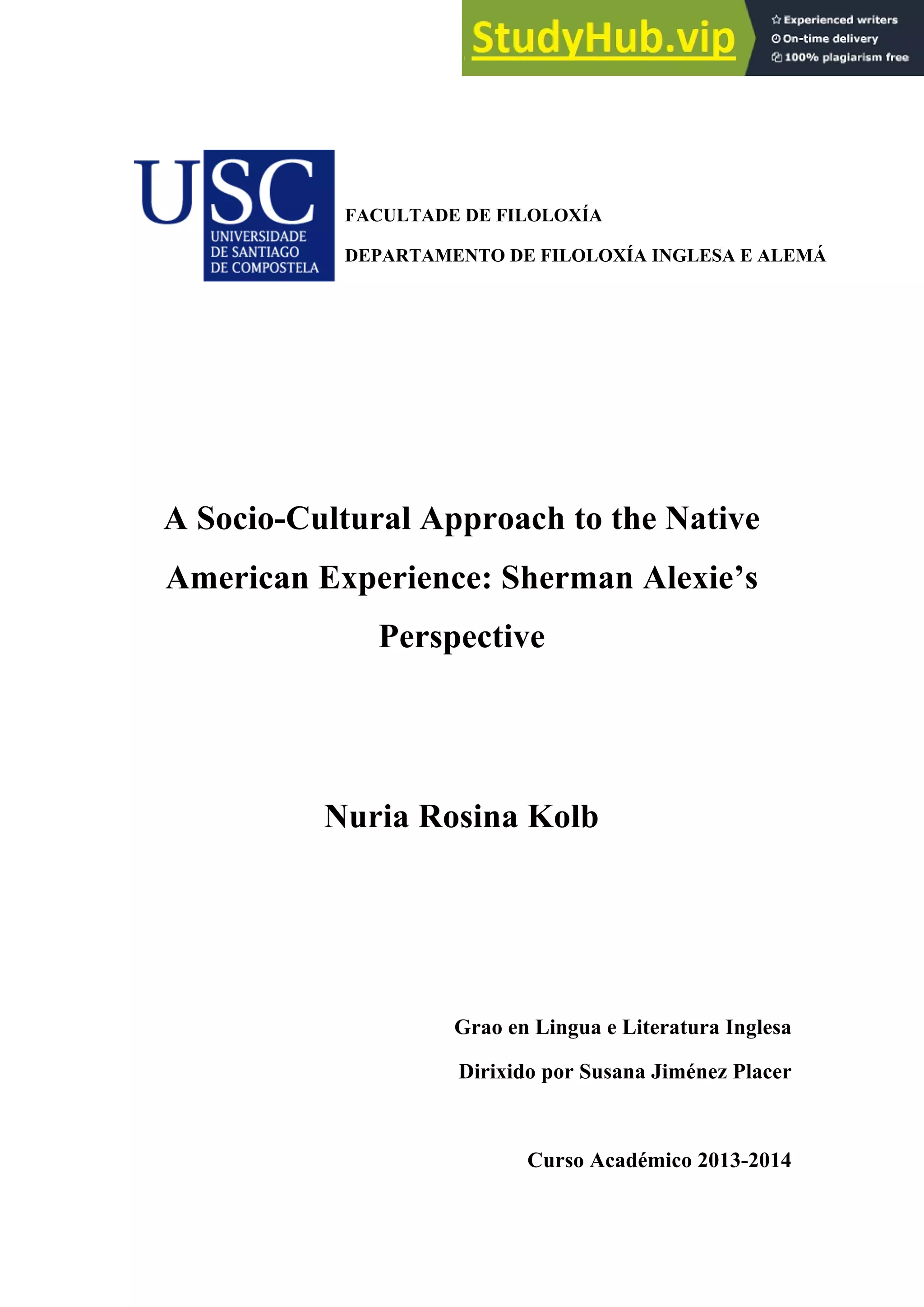 A Socio-Cultural Approach To The Native American Experience Sherman ...