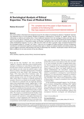 A Socio-Logical Analysis Of Ethical Expertise The Case Of Medical ...