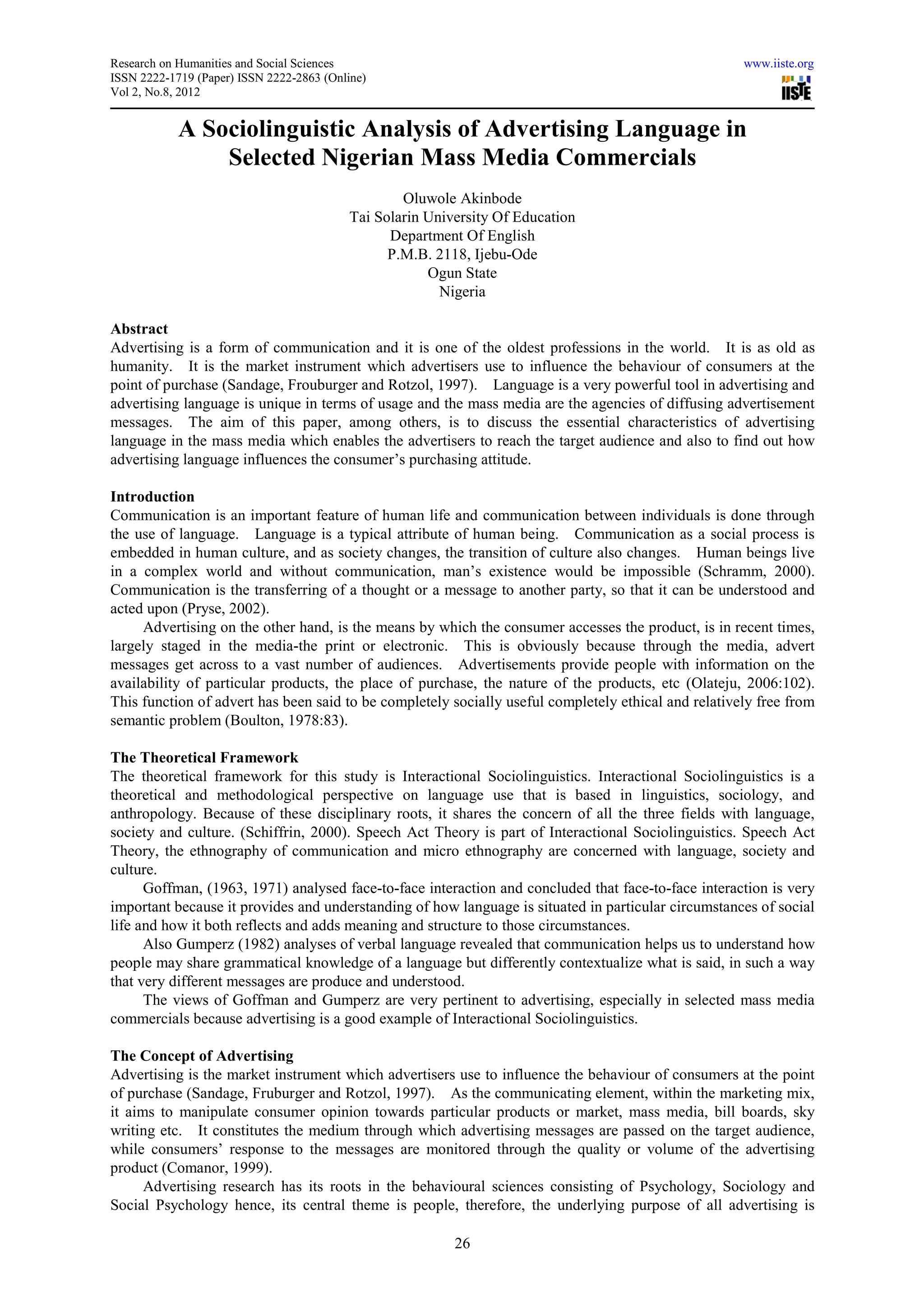 A sociolinguistic analysis of advertising language in | PDF | Advertising Industry | Industries