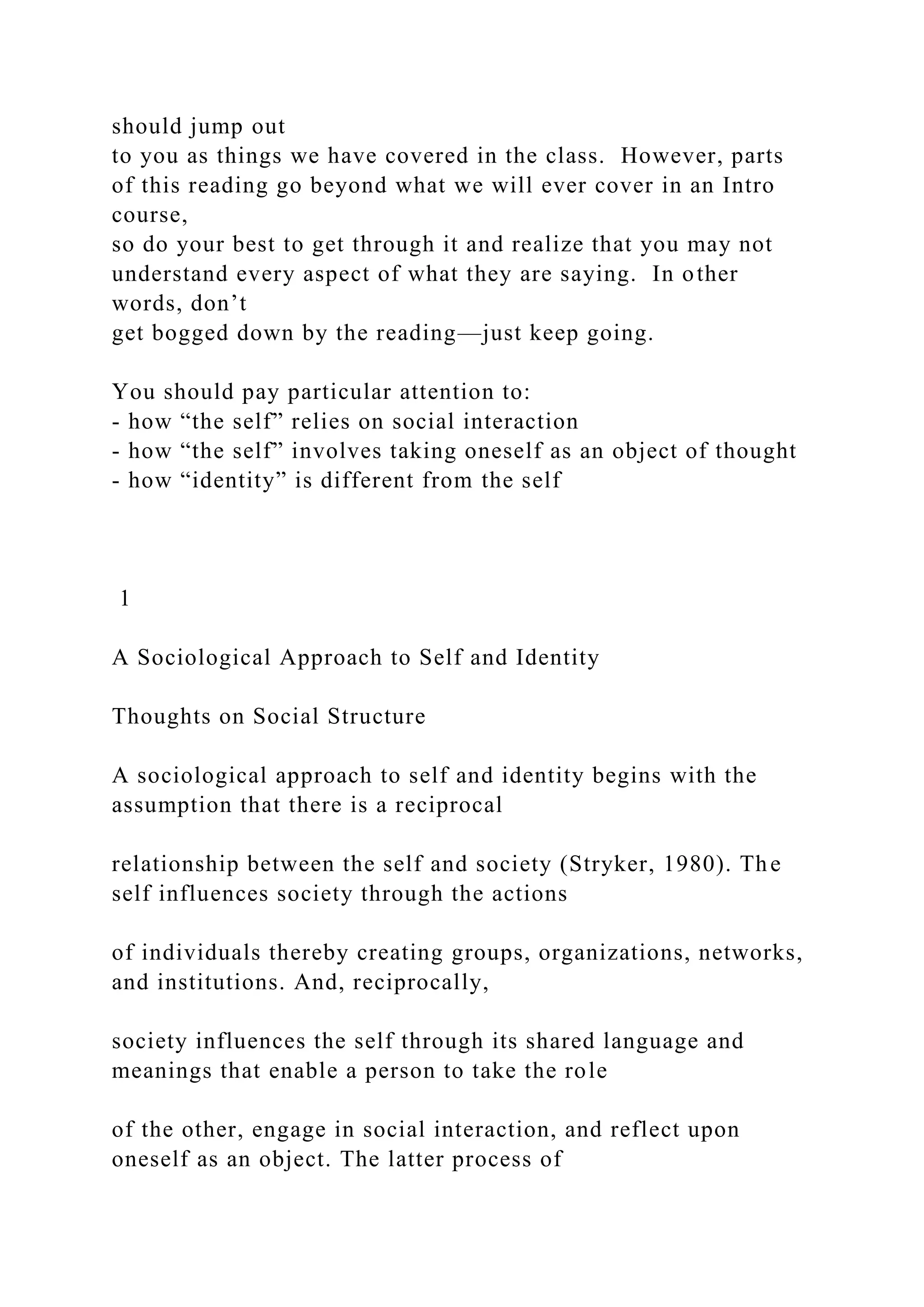 A Sociological Approach to Self and Identity .docx