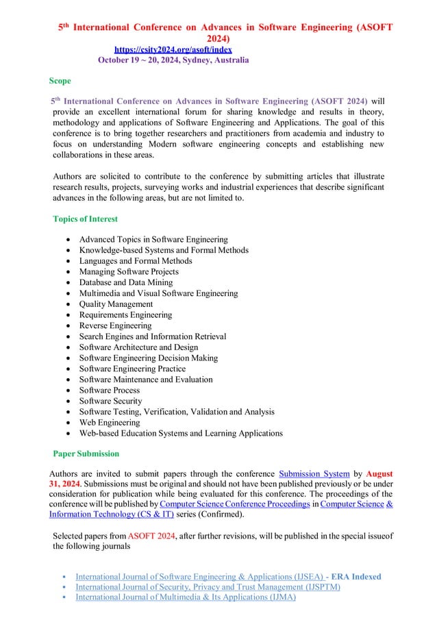5th International Conference on Advances in Software Engineering (ASOFT ...
