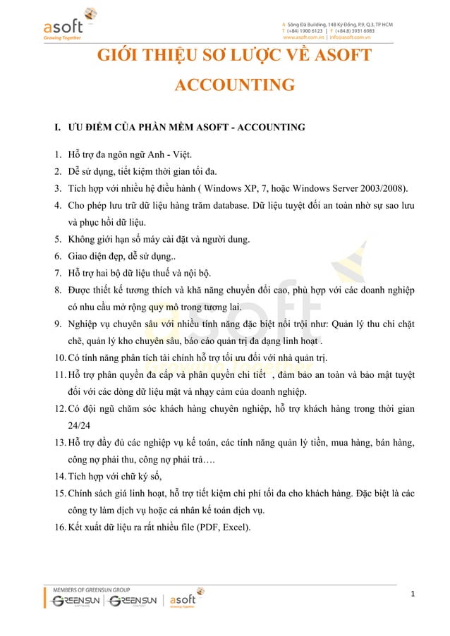 Asoft gioi thieu asoft accounting 2015 | PDF