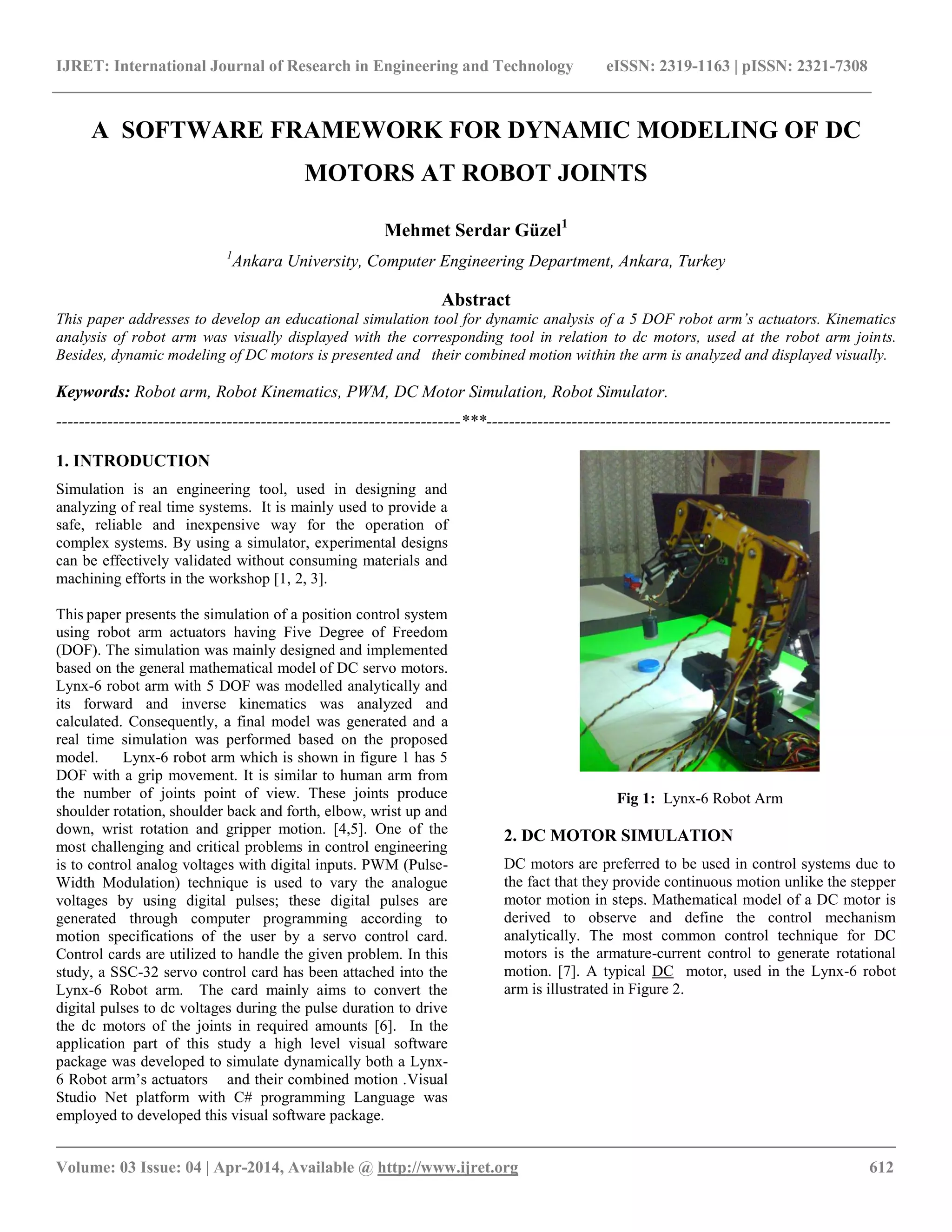 A software framework for dynamic modeling of dc motors at robot joints | PDF | Robotics ...