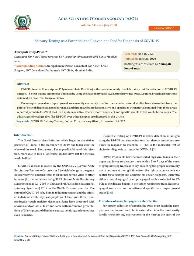 Salivary Testing as a Potential and Convenient Tool for Diagnosis of ...