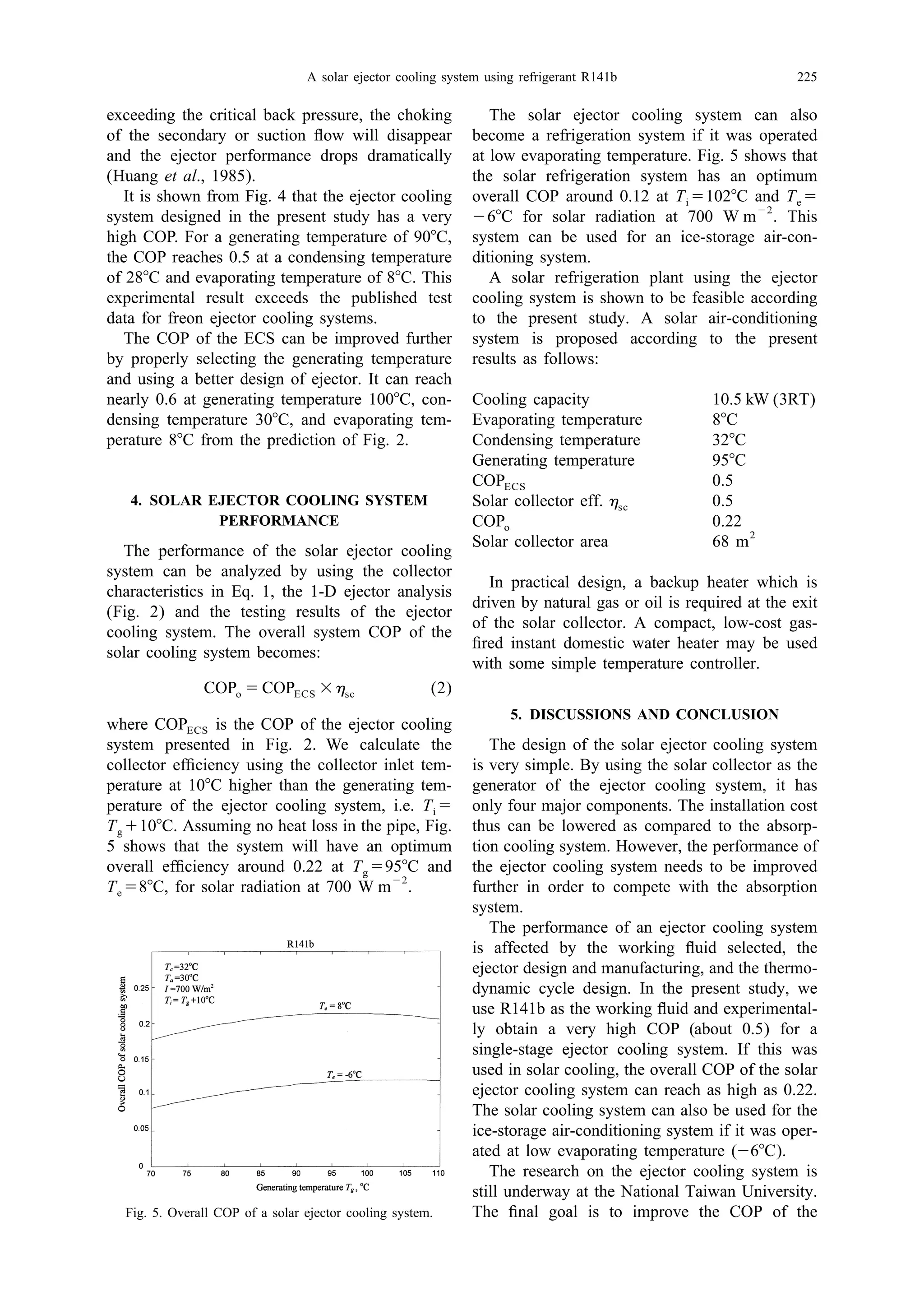 A Solar Ejector Cooling System Using Refrigerant R141b | PDF